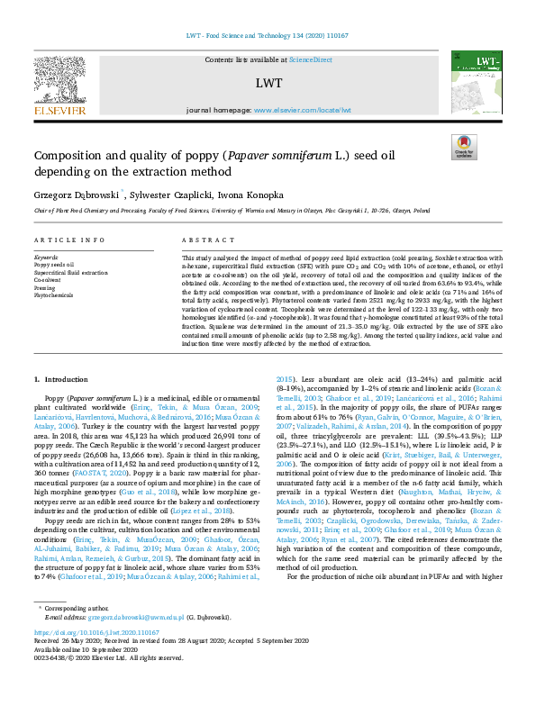 (PDF) Composition and quality of poppy (Papaver somniferum L.) seed oil ...