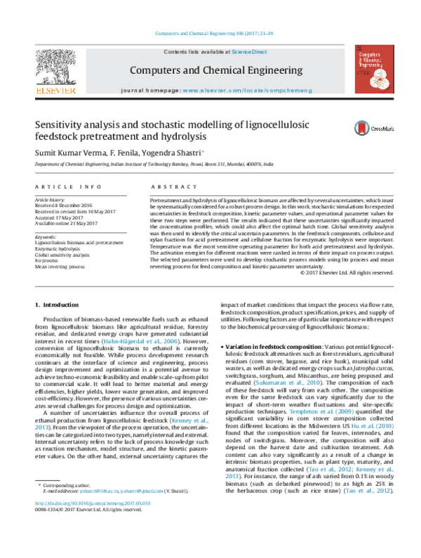 (PDF) Sensitivity analysis and stochastic modelling of lignocellulosic feedstock pretreatment ...