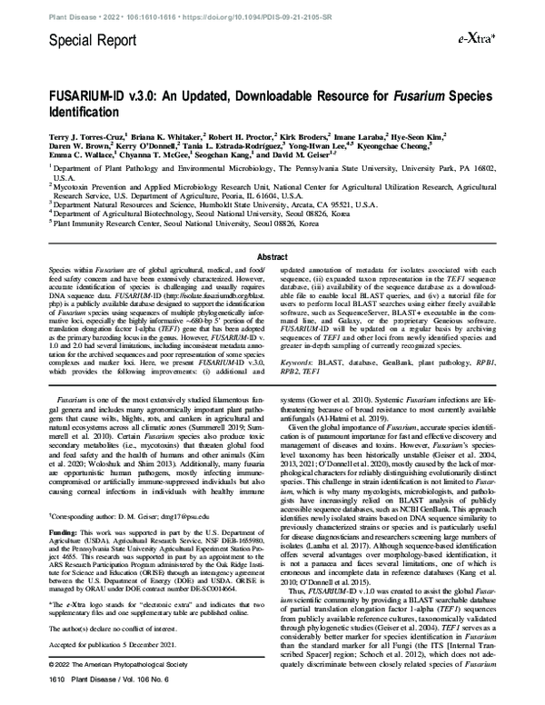 (PDF) FUSARIUM-ID v.3.0: An Updated, Downloadable Resource for Fusarium ...