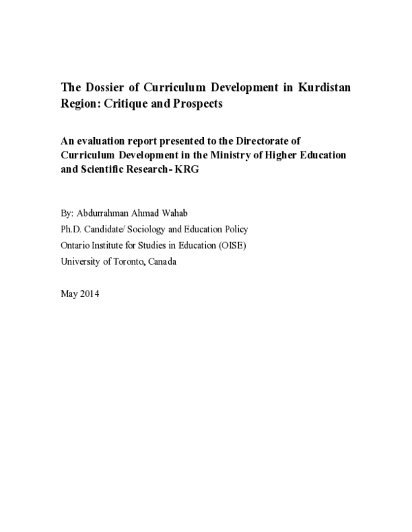 (PDF) The Dossier of Curriculum Development in Kurdistan Region ...