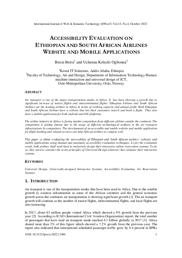 (PDF) Accessibility Evaluation on Ethiopian and South African Airlines Website and Mobile ...
