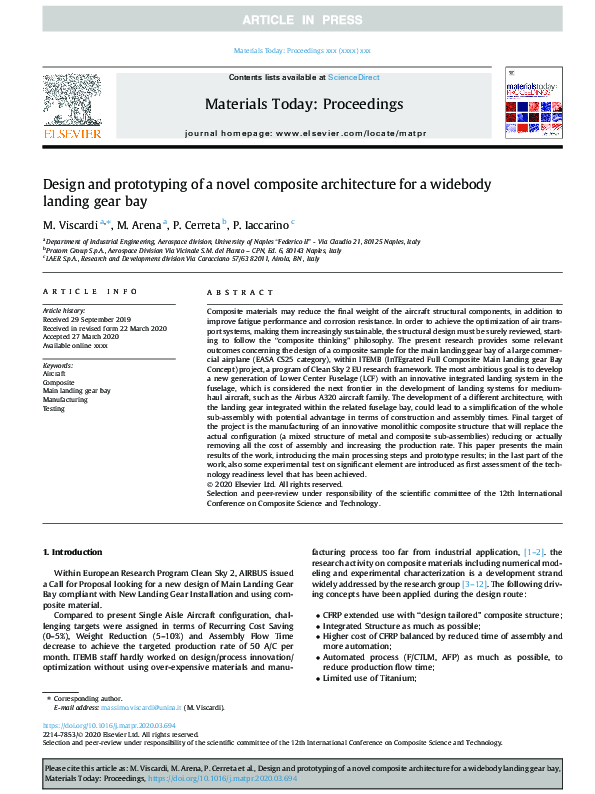 (PDF) Design and prototyping of a novel composite architecture for a widebody landing gear bay