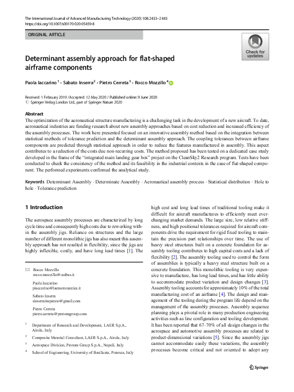 (PDF) Determinant assembly approach for flat-shaped airframe components
