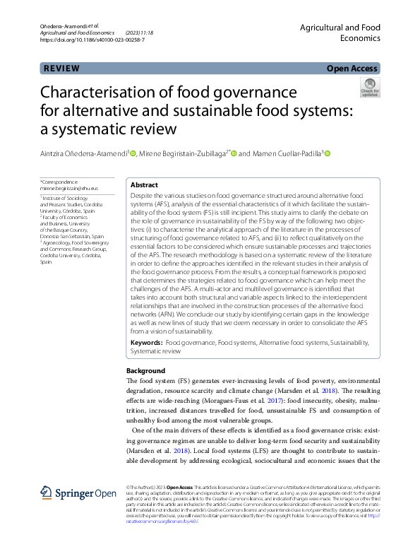 (PDF) Characterisation of food governance for alternative and ...