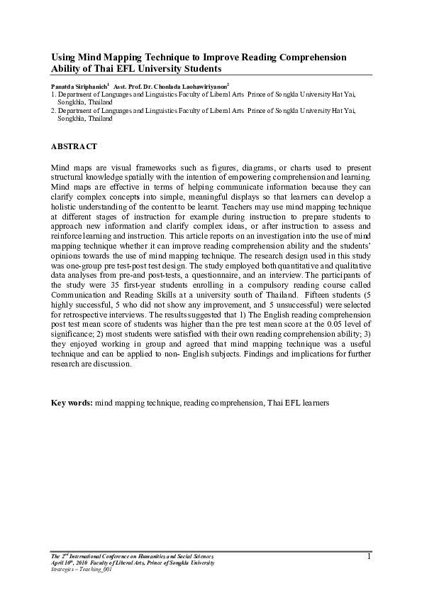 (PDF) Using Mind Mapping Technique to Improve Reading Comprehension Ability of Thai EFL ...