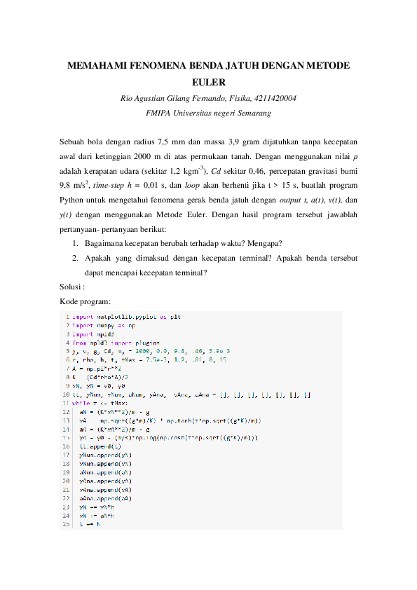(PDF) Memahami fenomena benda jatuh dengan Metode Euler