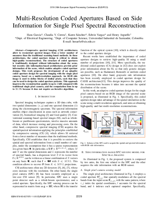 Pdf Multi Resolution Coded Apertures Based On Side Information For Single Pixel Spectral