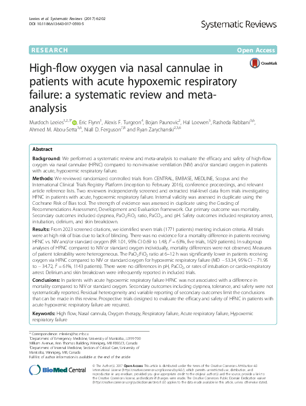 (PDF) High-flow oxygen via nasal cannulae in patients with acute ...