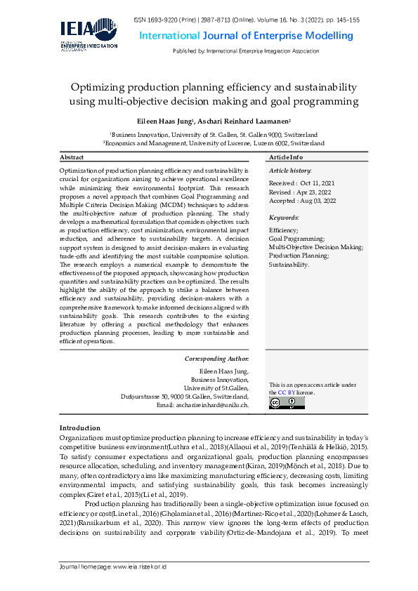 (PDF) Optimizing production planning efficiency and sustainability using multi-objective ...