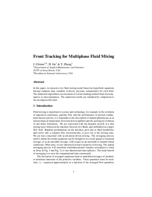 (PDF) Front Tracking For Multiphase Fluid Mixing