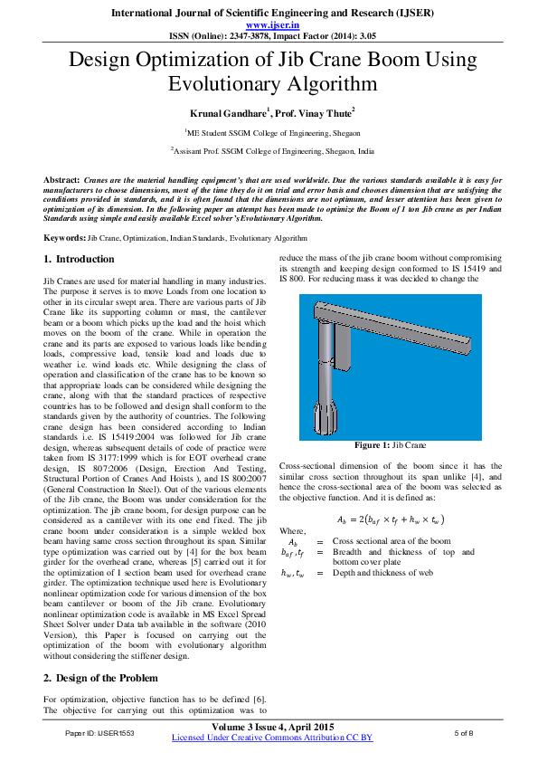 (PDF) Design Optimization of Jib Crane Boom Using Evolutionary Algorithm