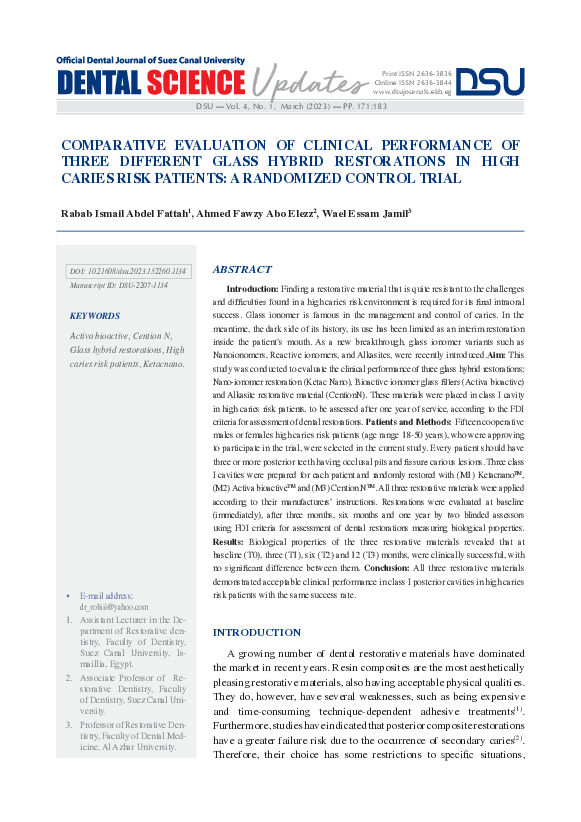 (PDF) COMPARATIVE EVALUATION OF CLINICAL PERFORMANCE OF THREE DIFFERENT ...