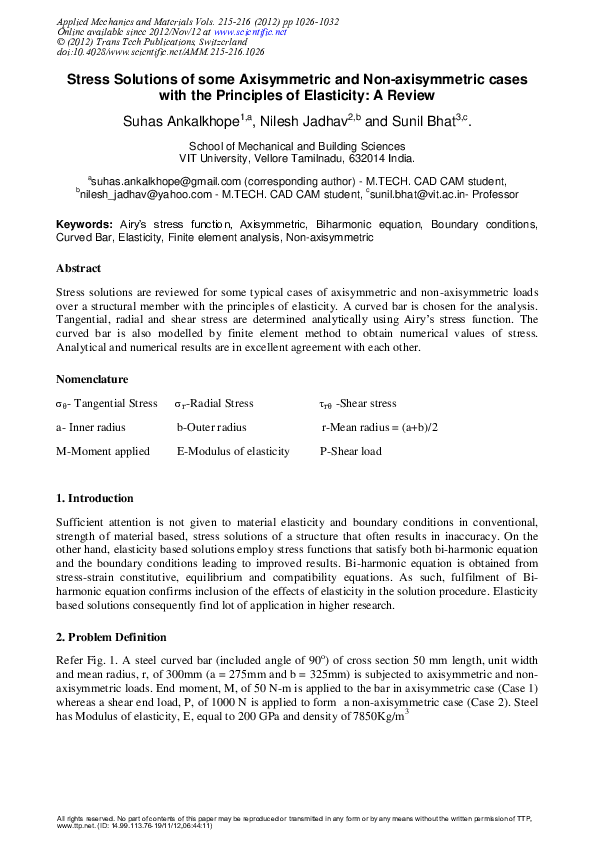 (PDF) Stress Solutions of some Axisymmetric and Non-axisymmetric cases ...