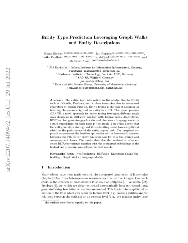(PDF) Entity Type Prediction Leveraging Graph Walks and Entity Descriptions