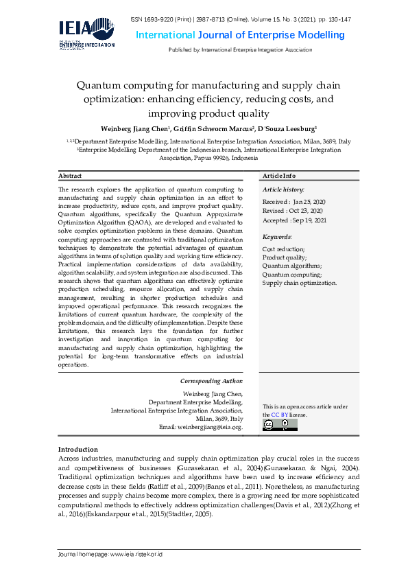 (PDF) Quantum computing for manufacturing and supply chain optimization: enhancing efficiency ...
