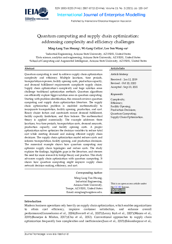(PDF) Quantum computing and supply chain optimization: addressing ...