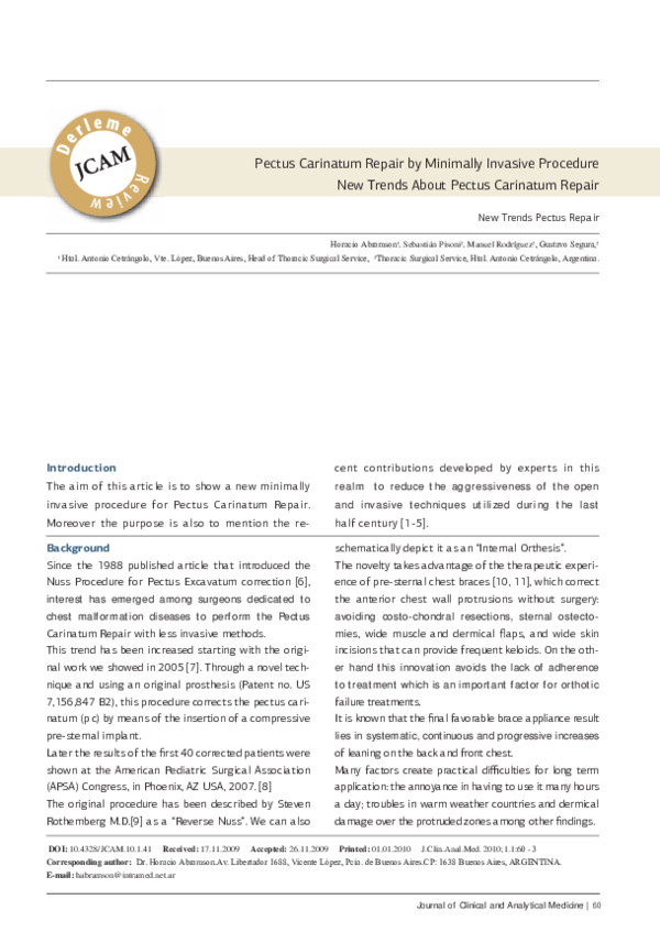 (PDF) Pectus Carinatum Repair by Minimally Invasive Procedure. New ...