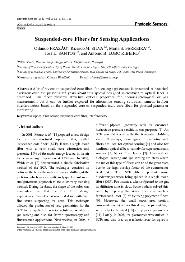 (PDF) Suspended-core fibers for sensing applications