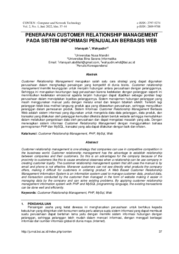 (PDF) Penerapan Customer Relationship Management Pada Sistem Informasi Penjualan Berbasis Web