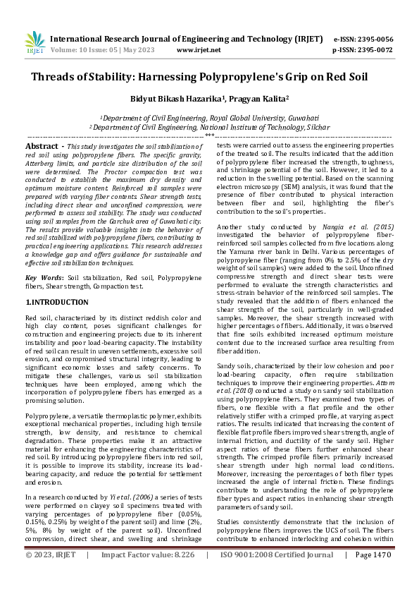 (PDF) Threads of Stability: Harnessing Polypropylene's Grip on Red Soil