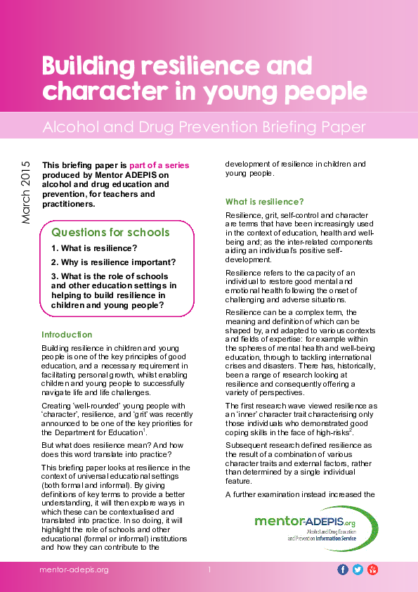 (PDF) Building resilience and character in young people