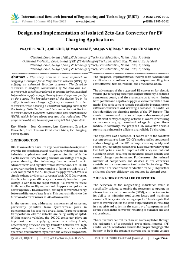 (PDF) Design and Implementation of Isolated Zeta-Luo Converter for EV Charging Applications