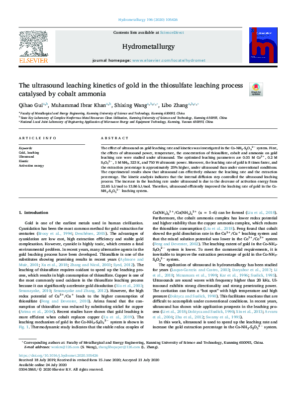 (PDF) The ultrasound leaching kinetics of gold in the thiosulfate ...