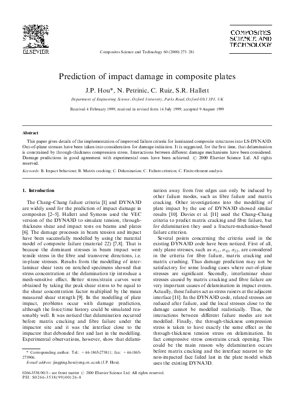 (PDF) Prediction of impact damage in composite plates
