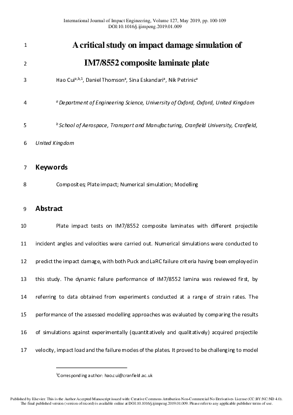 (PDF) A critical study on impact damage simulation of IM7/8552 ...