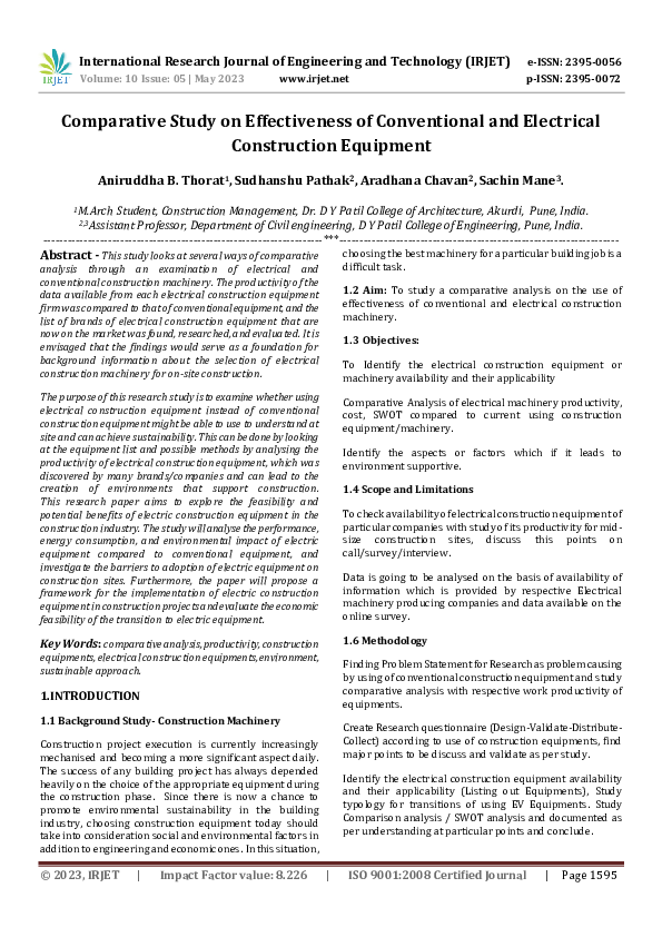 (PDF) Comparative Study on Effectiveness of Conventional and Electrical Construction Equipment