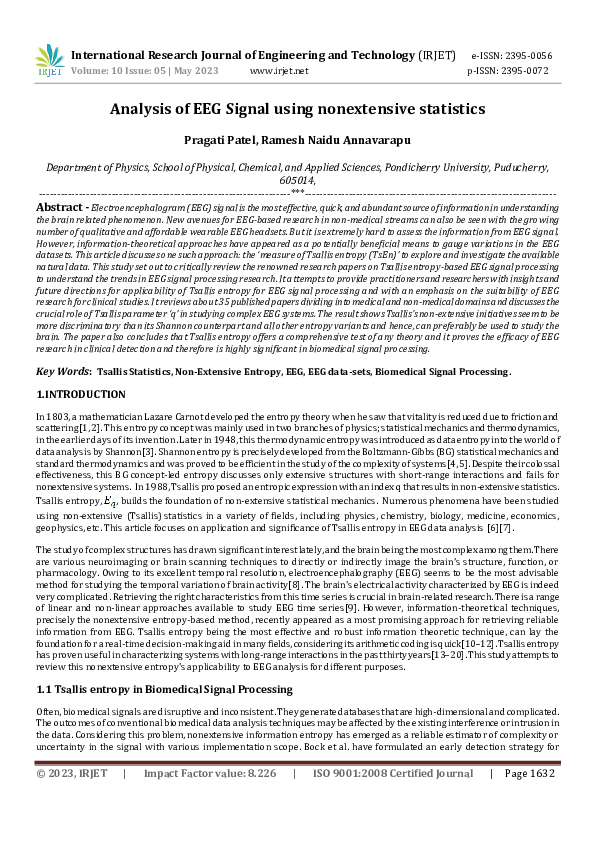 (PDF) Analysis of EEG Signal using nonextensive statistics