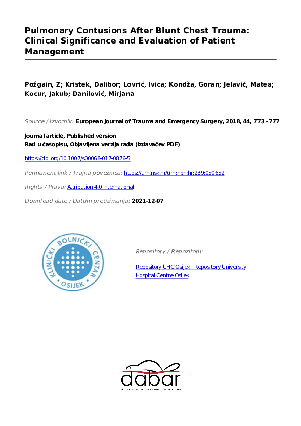 (PDF) Pulmonary contusions after blunt chest trauma: clinical ...