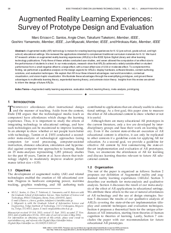 (PDF) Augmented Reality Learning Experiences: Survey of Prototype Design and Evaluation