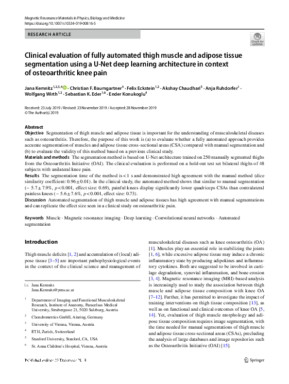 (PDF) Clinical evaluation of fully automated thigh muscle and adipose tissue segmentation using ...