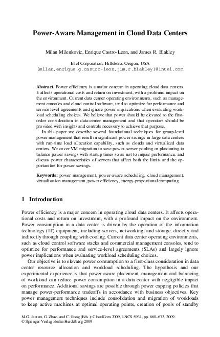 (PDF) Power-Aware Management in Cloud Data Centers