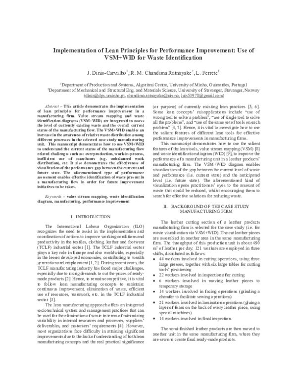 (PDF) Implementation of lean principles for performance improvement: Use of VSM+WID for waste ...