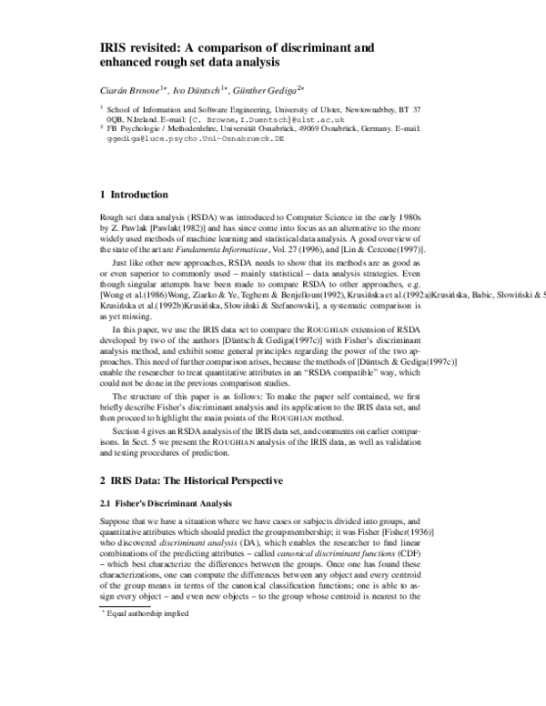 (PDF) IRIS Revisited: A Comparison of Discriminant and Enhanced Rough Set Data Analysis