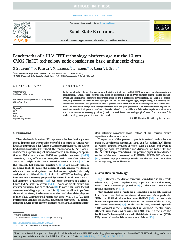 (PDF) Benchmarks of a III-V TFET technology platform against the 10-nm ...