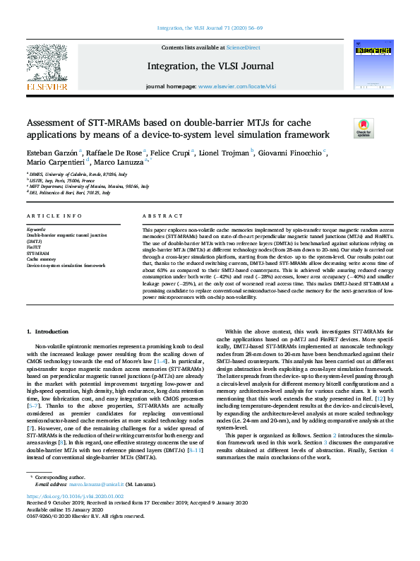 (PDF) Assessment of STT-MRAMs based on double-barrier MTJs for cache applications by means of a ...