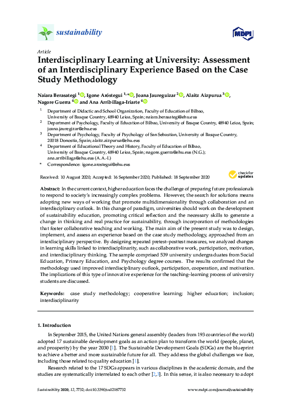 (PDF) Interdisciplinary Learning at University: Assessment of an Interdisciplinary Experience ...