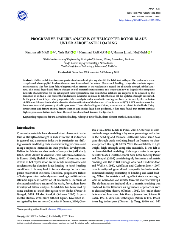 (PDF) Progressive Failure Analysis of Helicopter Rotor Blade Under Aeroelastic Loading