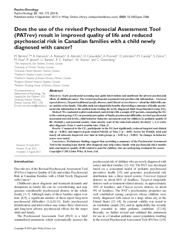 (PDF) Does the use of the revised Psychosocial Assessment Tool (PATrev ...