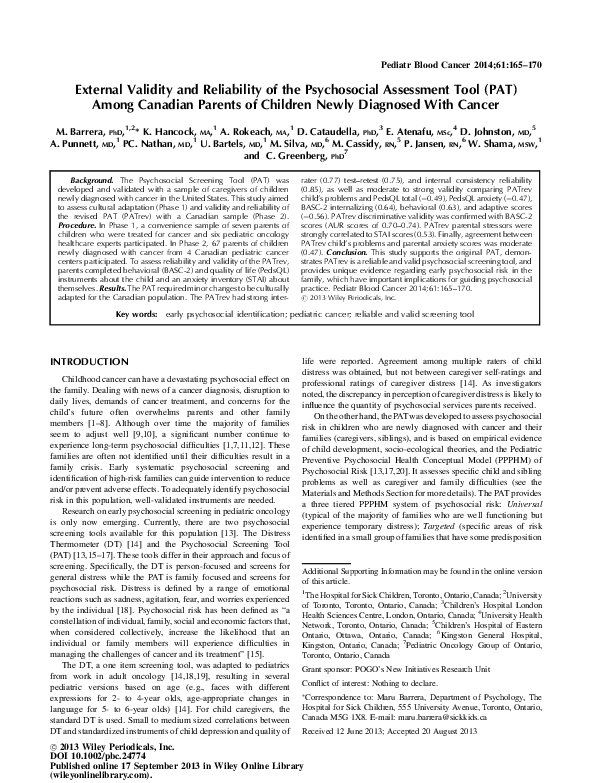 (PDF) External validity and reliability of the psychosocial assessment ...