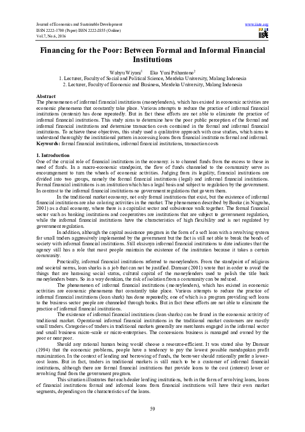 (PDF) Financing for the Poor: Between Formal and Informal Financial ...