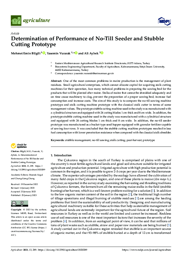 (PDF) Determination of Performance of No-Till Seeder and Stubble Cutting Prototype