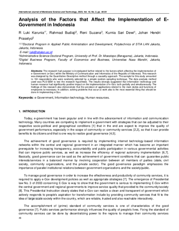 (PDF) Analysis of the Factors that Affect the Implementation of E-Government in Indonesia