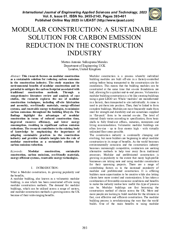 (PDF) MODULAR CONSTRUCTION: A SUSTAINABLE SOLUTION FOR CARBON EMISSION REDUCTION IN THE ...