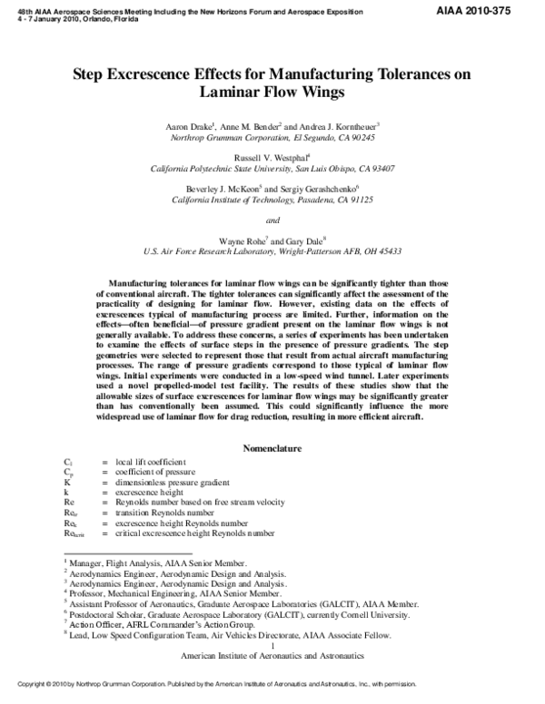 (PDF) Step Excrescence Effects for Manufacturing Tolerances on Laminar ...