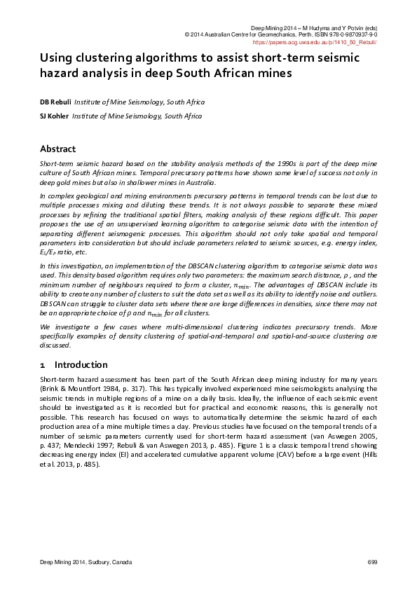 (PDF) Using clustering algorithms to assist short-term seismic hazard ...