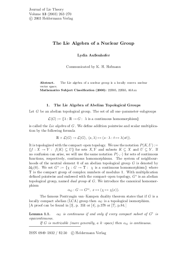 (PDF) The Lie Algebra of a Nuclear Group